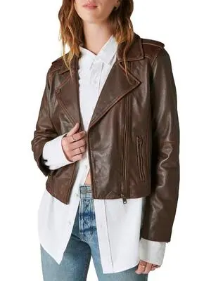 Lucky Brand Leather Moto Jacket - Chestnut