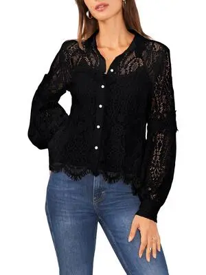 Vince Camuto Embroidered Lace Blouse - Rich Black