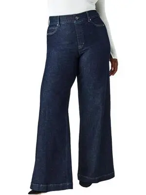 Spanx Wide Leg Pull-on Jeans - Raw Indigo Wash