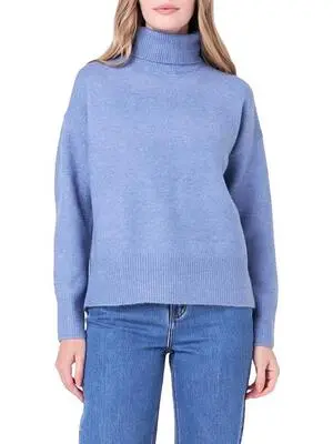 English Factory Notch Hem Turtleneck Sweater - Blue