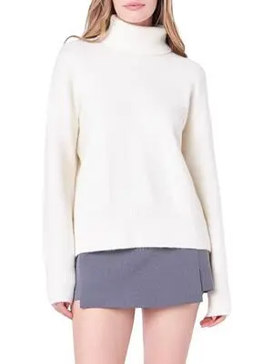 English Factory Notch Hem Turtleneck Sweater - Cream
