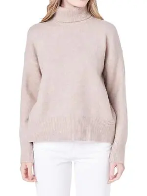 English Factory Notch Hem Turtleneck Sweater - Taupe