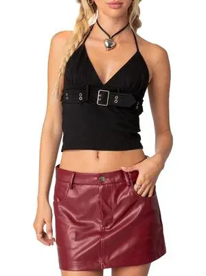 EDIKTED Birdie Buckle Halter Neck Crop Top - Black