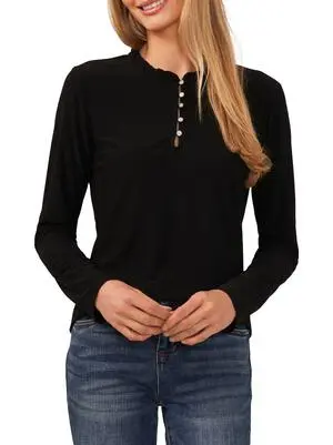 CECE DUPRAZ Ruffle Trim Knit Henley - Rich Black