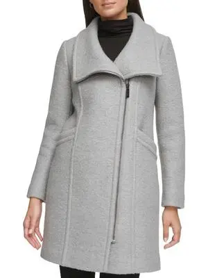 KENNETH COLE Asymmetric Zip Bouclé Coat - Light Grey