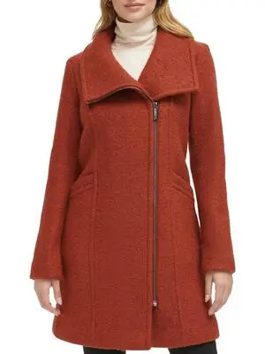 KENNETH COLE Kenneth Cole Asymmetric Zip Bouclé Coat Paprika
