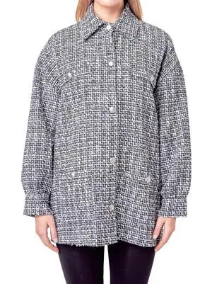 English Factory Tweed Shirt Jacket - Black/white