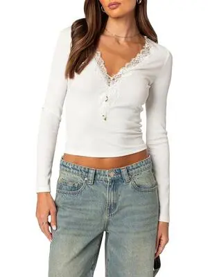 EDIKTED Madeline Lace Trim Top - White
