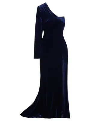 Galvan Rosie One-sleeve Stretch-velvet Gown - Blue