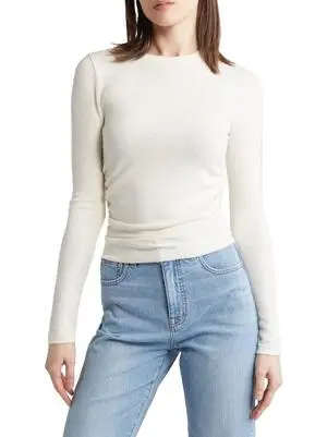 Madewell Long Sleeve Ruched Brushed Jersey Top Antique Cream