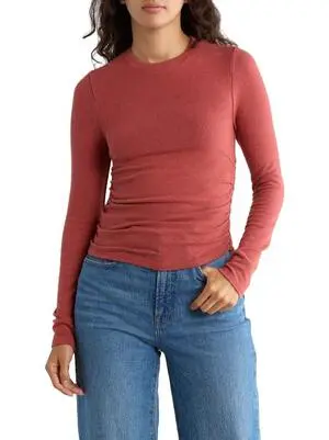 Madewell Long Sleeve Ruched Brushed Jersey Top Antique Rose