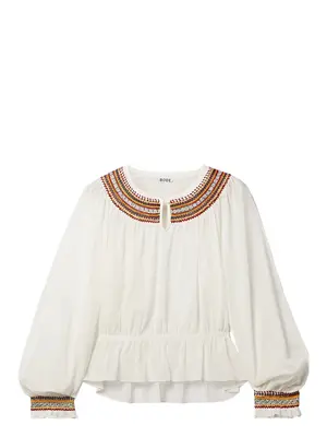 BODE Embroidered Cotton-voile Blouse - Ivory