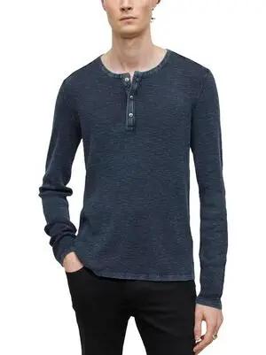 John Varvatos Memphis Waffle Long Sleeve Henley - Navy