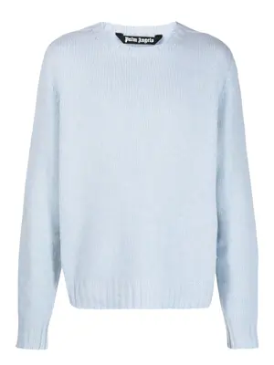 Palm Angels Curved-logo Wool-blend Jumper - Blue