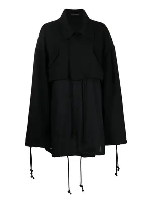 Yohji Yamamoto Panelled Drawstring Cape - Black