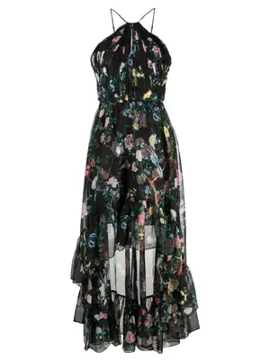 Marchesa Floral-print Halterneck Dress - Black
