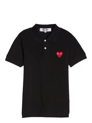 Play Comme Des Garcon Logo-appliqué Piqué Cotton Polo Shirt - Black