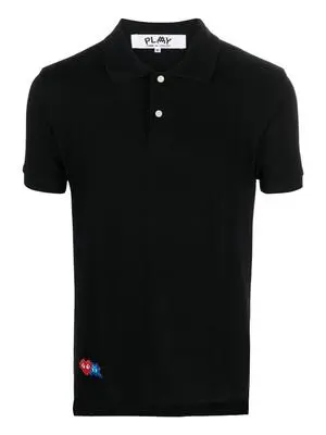 Play Comme Des Garcon X Invader Logo-appliqué Polo Shirt - Black