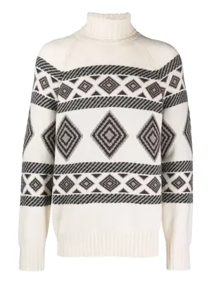 Brunello Cucinelli Patterned Intarsia Cashmere Jumper - Neutrals