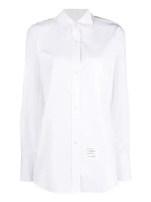 Thom Browne Pointed-collar Logo-patch Shirt - White