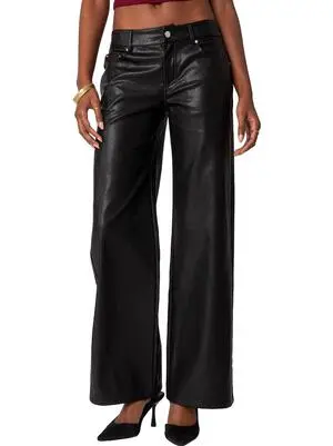 EDIKTED Straight Leg Faux Leather Jeans - Black