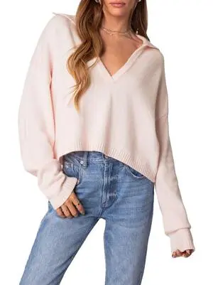 EDIKTED Marcie Oversize Crop Sweater - Light-pink
