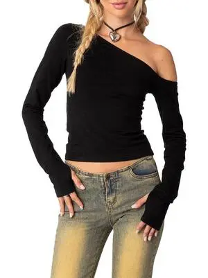 EDIKTED Swan One-shoulder Crop Top - Black