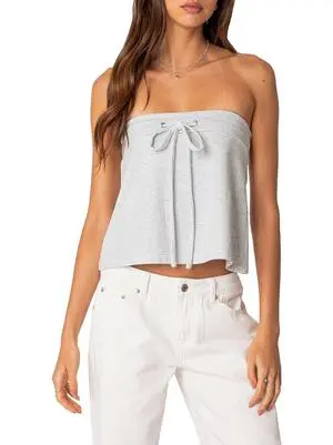 EDIKTED Caroline Front Tie Strapless Top - Gray-melange