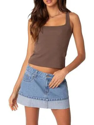 EDIKTED Square Neck Cotton Blend Tank Top - Brown