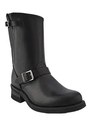 Frye Engineer Biker Boots - Black - Greasy Leather