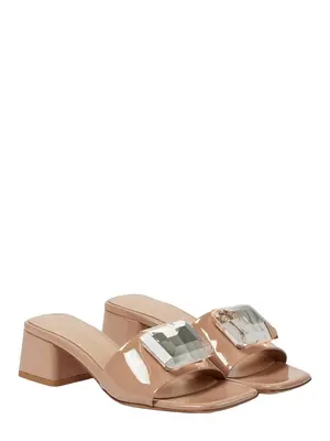 GIANVITO ROSSI Jaipur Embellished Patent Leather Mules - Beige