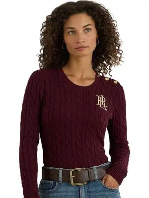 Ralph Lauren Button-trim Cable-knit Cotton Sweater - Dark Garnet
