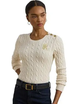 Ralph Lauren Button-trim Cable-knit Cotton Sweater - Mascarpone Cream