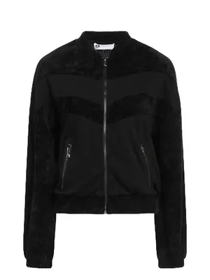 DIANA GALLESI Solid V-neck Zip-up Sweatshirt - Black