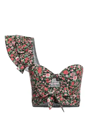 VANESSA SCOTT One-shoulder Floral Top - Black