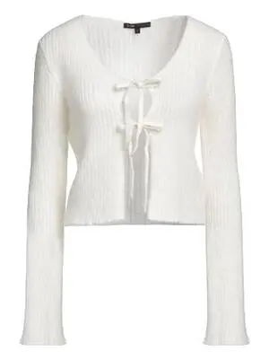 Maje Ribbed Knit Cardigan With Tie Closure - White