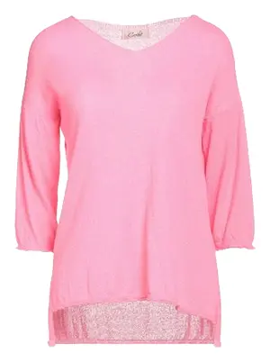 CROCHÈ Knitted V-neck Sweater - Pink