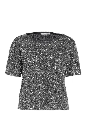 CARACTÈRE CARACTÈRE Sequin-Embellished Tulle Top Silver