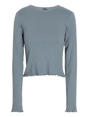 8 BY YOOX Organic Cotton Ribbed Top With Lettuce Hem - Grey