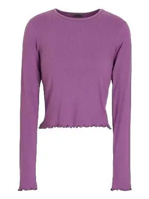 8 BY YOOX Organic Cotton Ribbed Top With Lettuce Hem - Purple