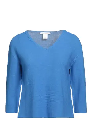 BELLWOOD Solid V-Neck Cotton Knit Sweater Blue