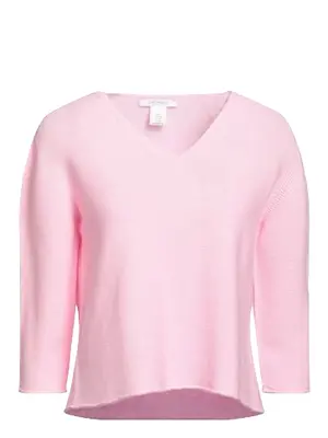 BELLWOOD Solid V-Neck Cotton Knit Sweater Pink