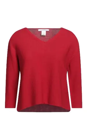 BELLWOOD Solid V-Neck Cotton Knit Sweater Red