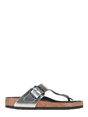 BIRKENSTOCK Soft Leather Thong Sandals With Buckle Fastening - Silver