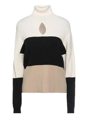 KAOS Striped Turtleneck Top Beige
