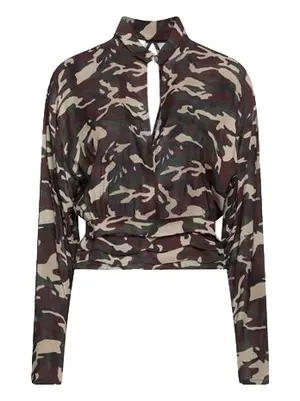 SEMICOUTURE Camouflage Print Crepe Top - Dark Brown