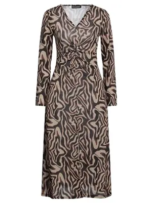 VANESSA SCOTT Multicolor Pattern Midi Dress - Beige