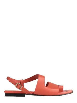 GANNI Leather Thong Sandals - Tomato Red