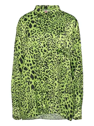 NGHTBRD NGHTBRD Leopard-Print Satin Shirt Acid Green