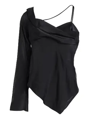 Topshop Satin One-shoulder Top - Black